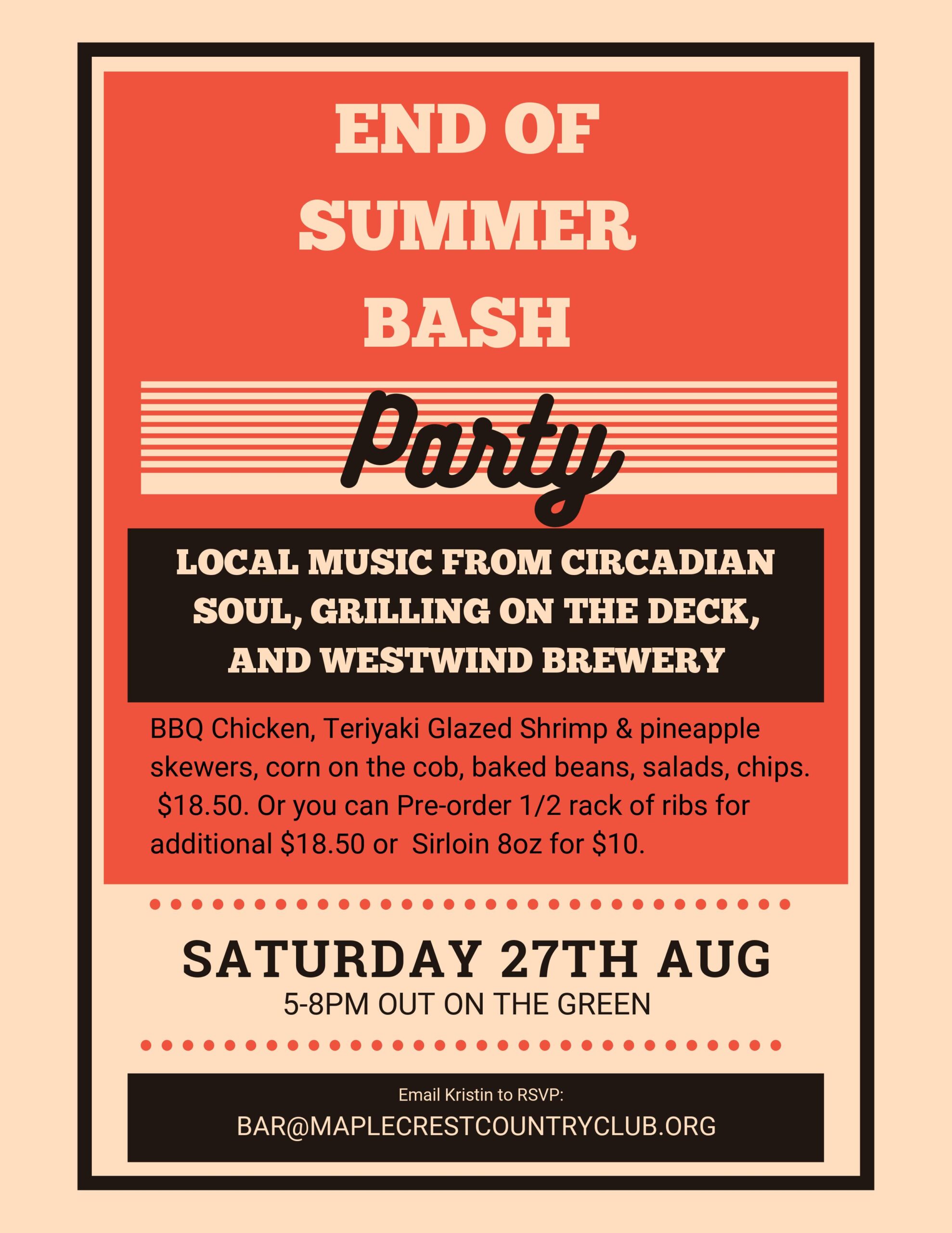 End of Summer Bash - Maplecrest Country Club