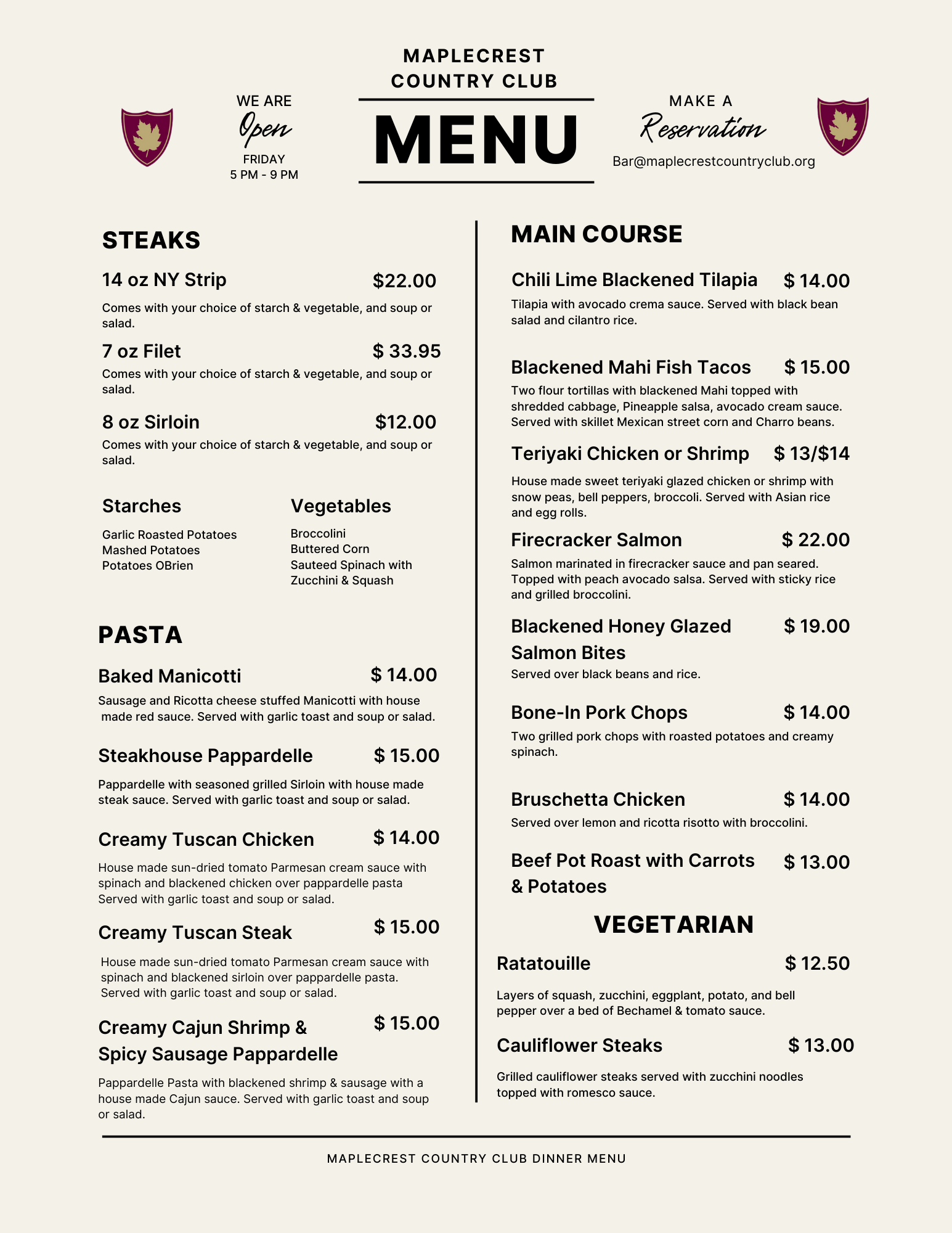 Restaurant - Maplecrest Country Club